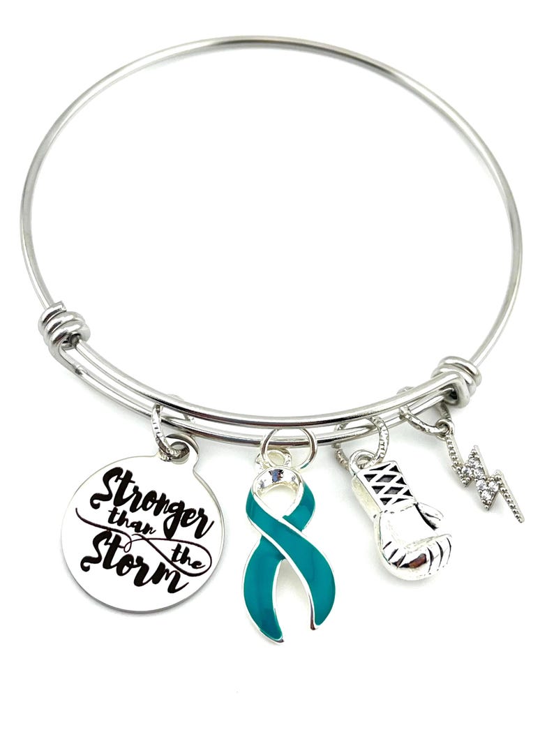 Teal Ribbon Charm Bracelet / Ovarian Cancer, Myasthenia Gravis, POTS ...