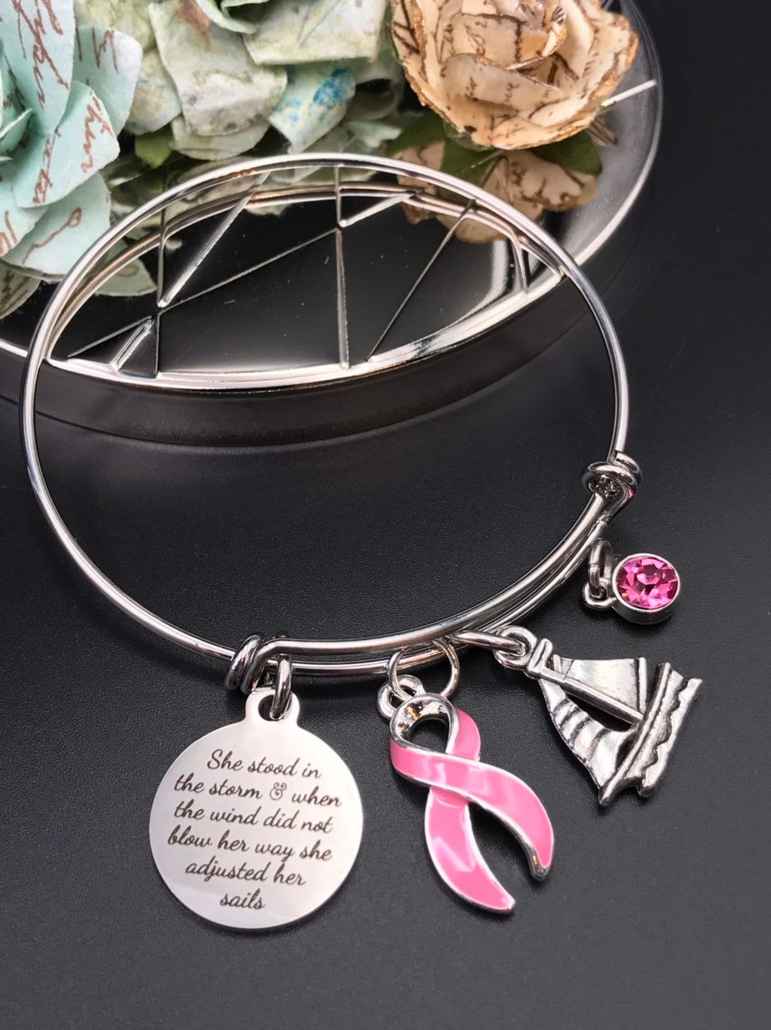 Breast Cancer Awareness Charm Bracelet Pink Ribbon BRCA | Etsy