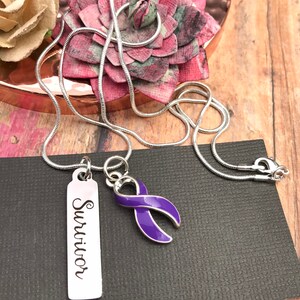 Purple Ribbon Necklace - Pancreatic Cancer, Lupus, Epilepsy, Cystic ...