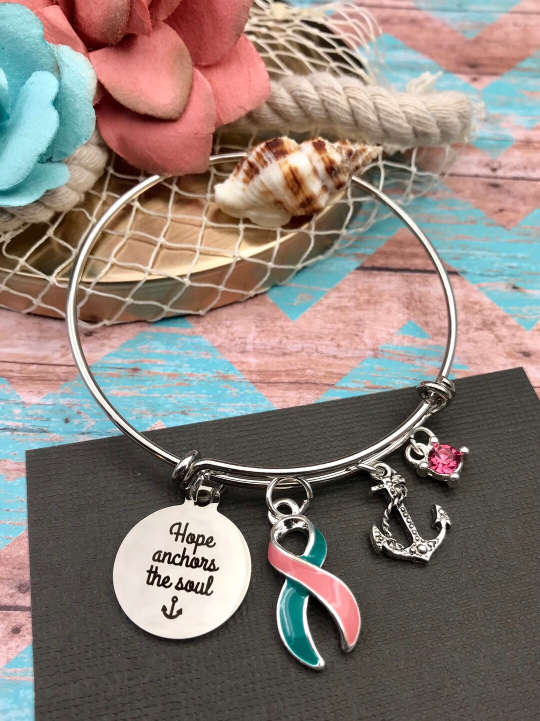 Previvor Charm Bracelet Pink and Teal Ribbon BRCA Sisterhood, Previvor ...