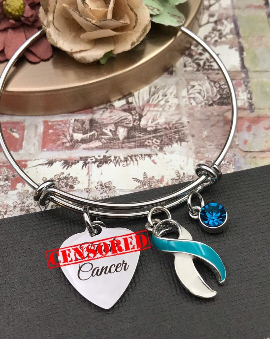 Fu Cancer Cervical Cancer Survivor Bracelet Screw Cancer Teal and White ...