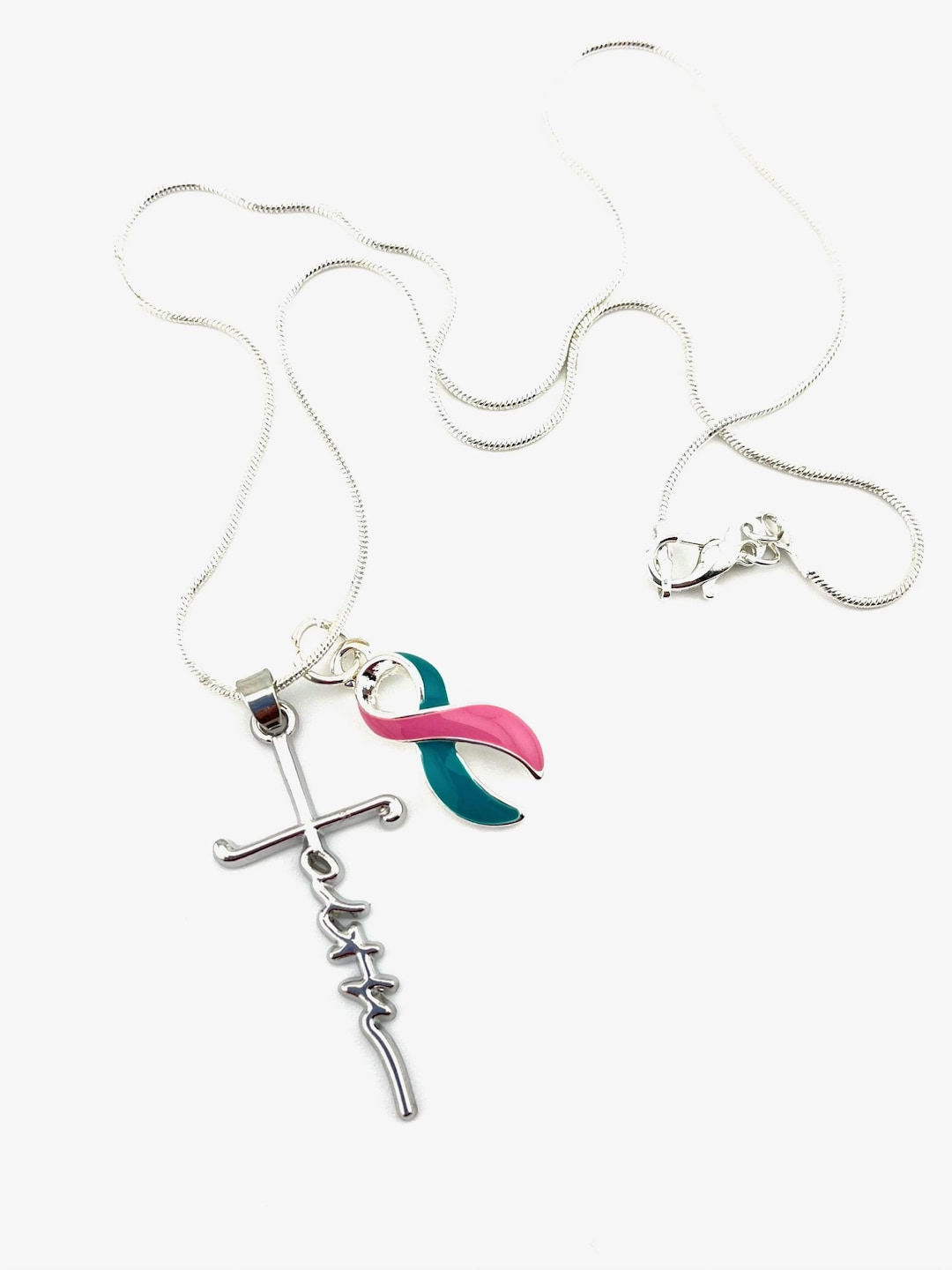 Previvor Faith Cross - Pink and Teal Ribbon - BRCA, Bilateral ...