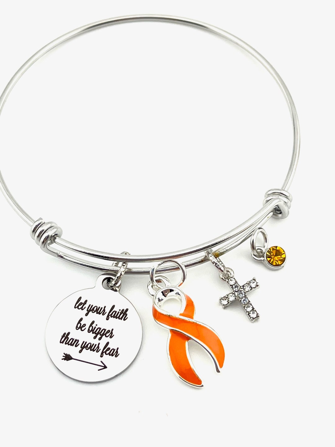Orange Ribbon Charm Bracelet - Leukemia Awareness, Kidney Cancer ...