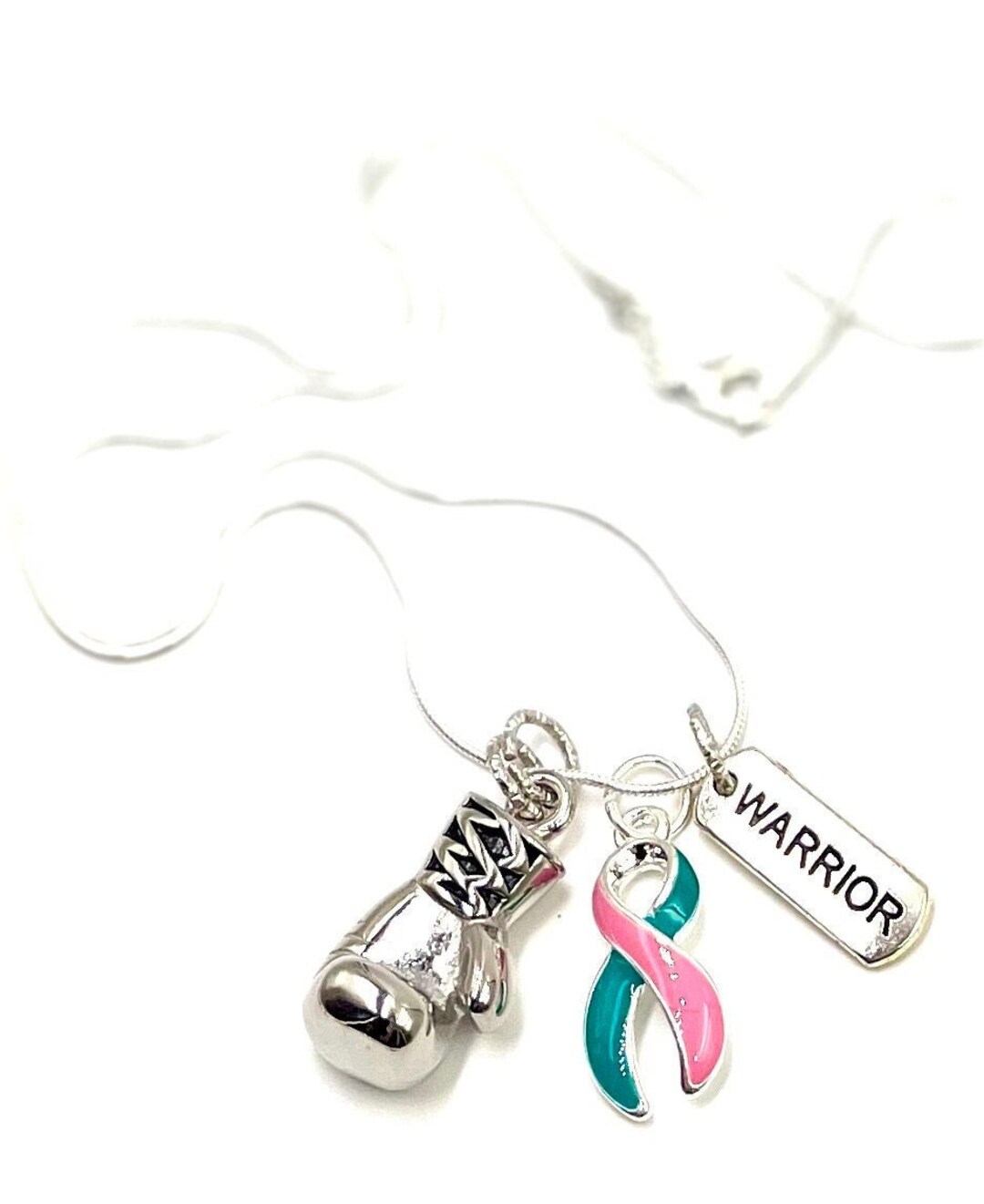 Previvor Boxing Glove Necklace - Pink and Teal Ribbon - BRCA, Bilateral ...