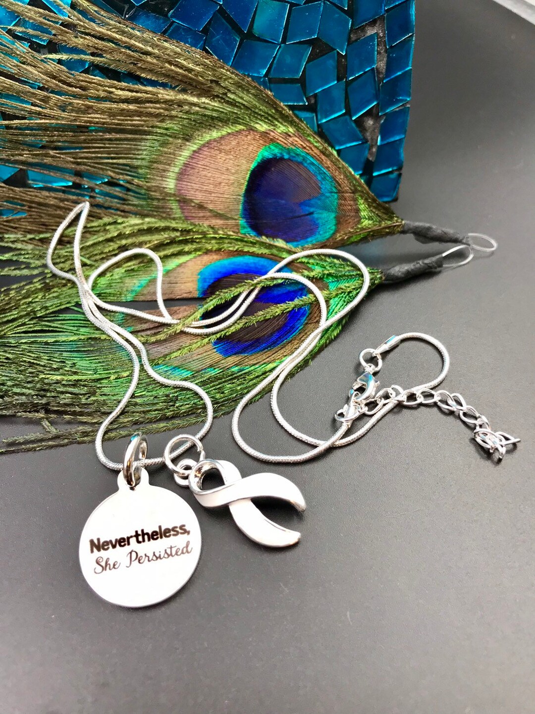 Postpartum Depression, Lung Cancer, Scoliosis Awareness Necklace White ...