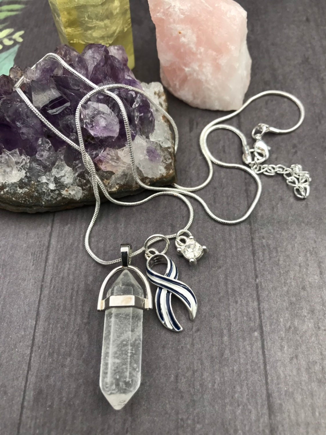 ALS Awareness Necklace Striped Ribbon Charm / Lou - Etsy