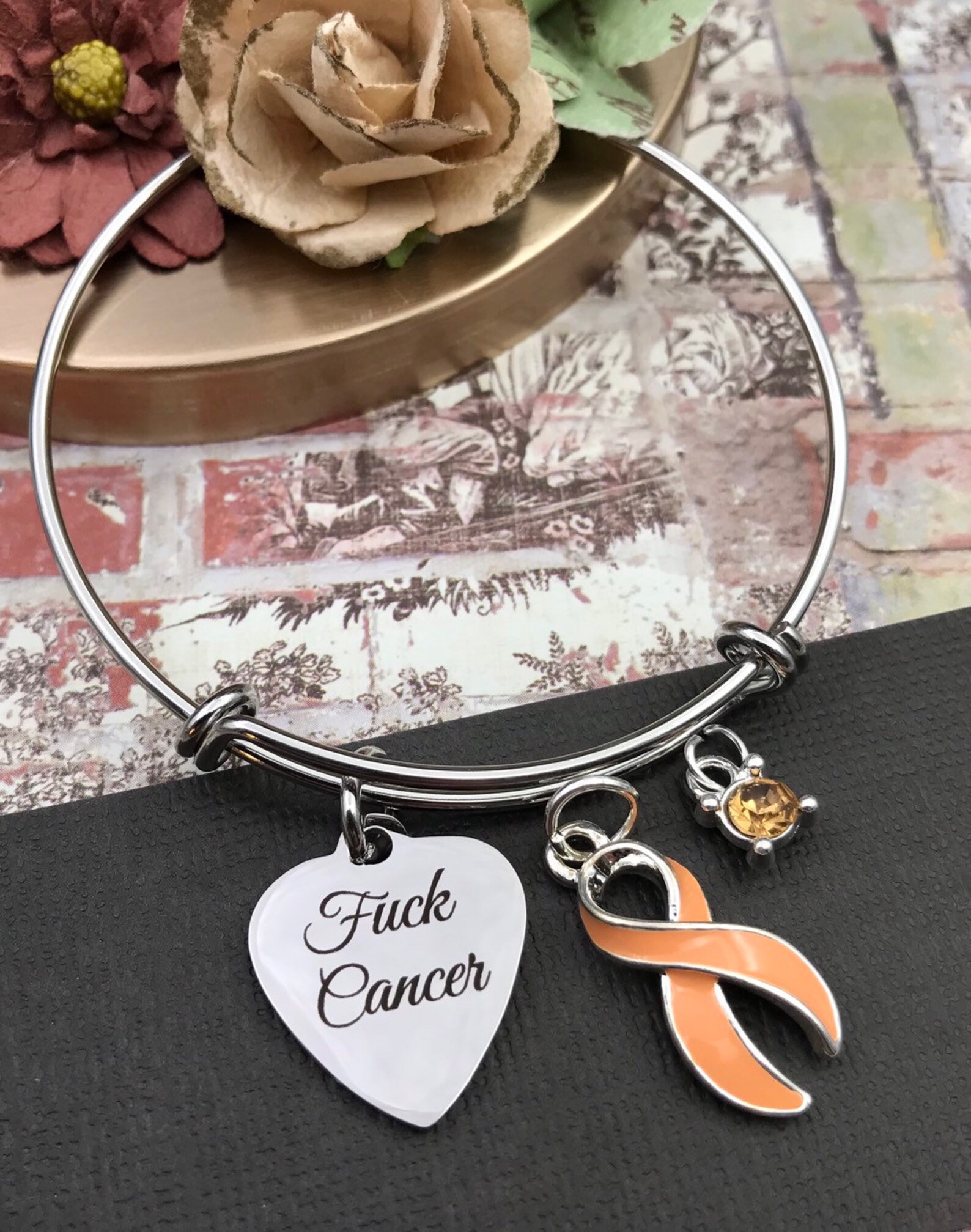 Fu Cancer Peach Ribbon Charm Bracelet / Uterine Cancer - Etsy