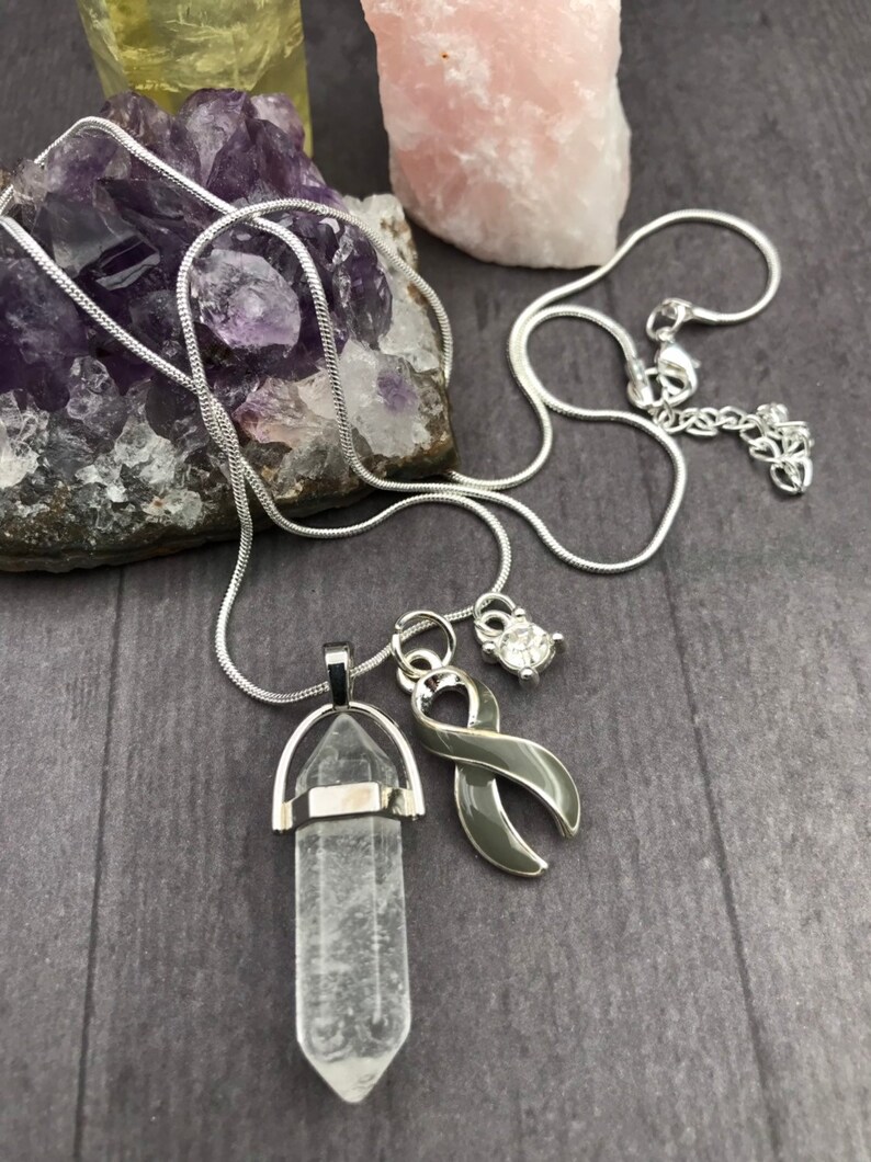 Gray Grey Ribbon Healing Quartz Crystal Necklace Aphasia | Etsy