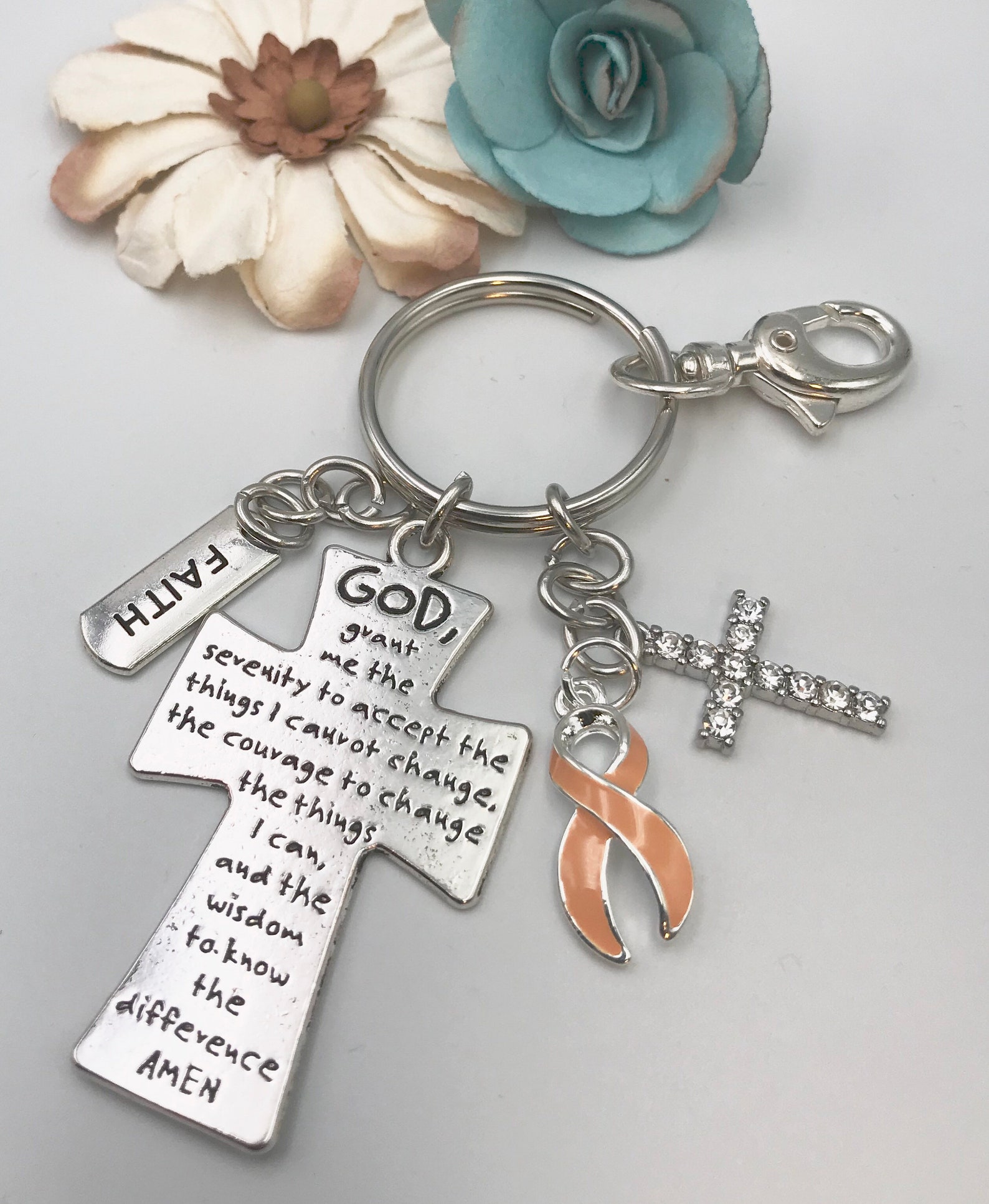Endometrial Cancer Awareness Keychain Peach Ribbon Charm - Etsy