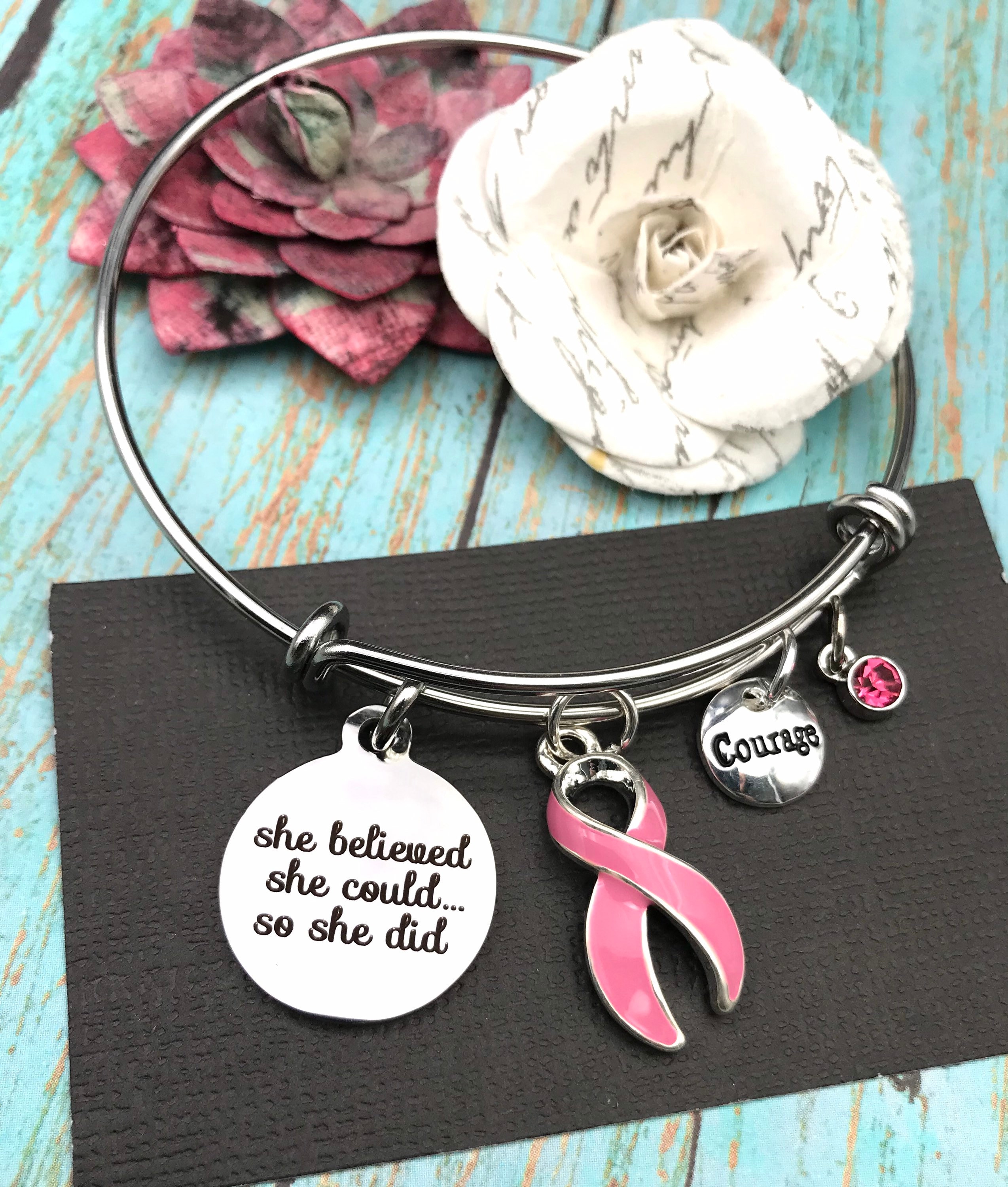 Pink Ribbon Charm Bracelet Breast Cancer Survivor Gift | Etsy