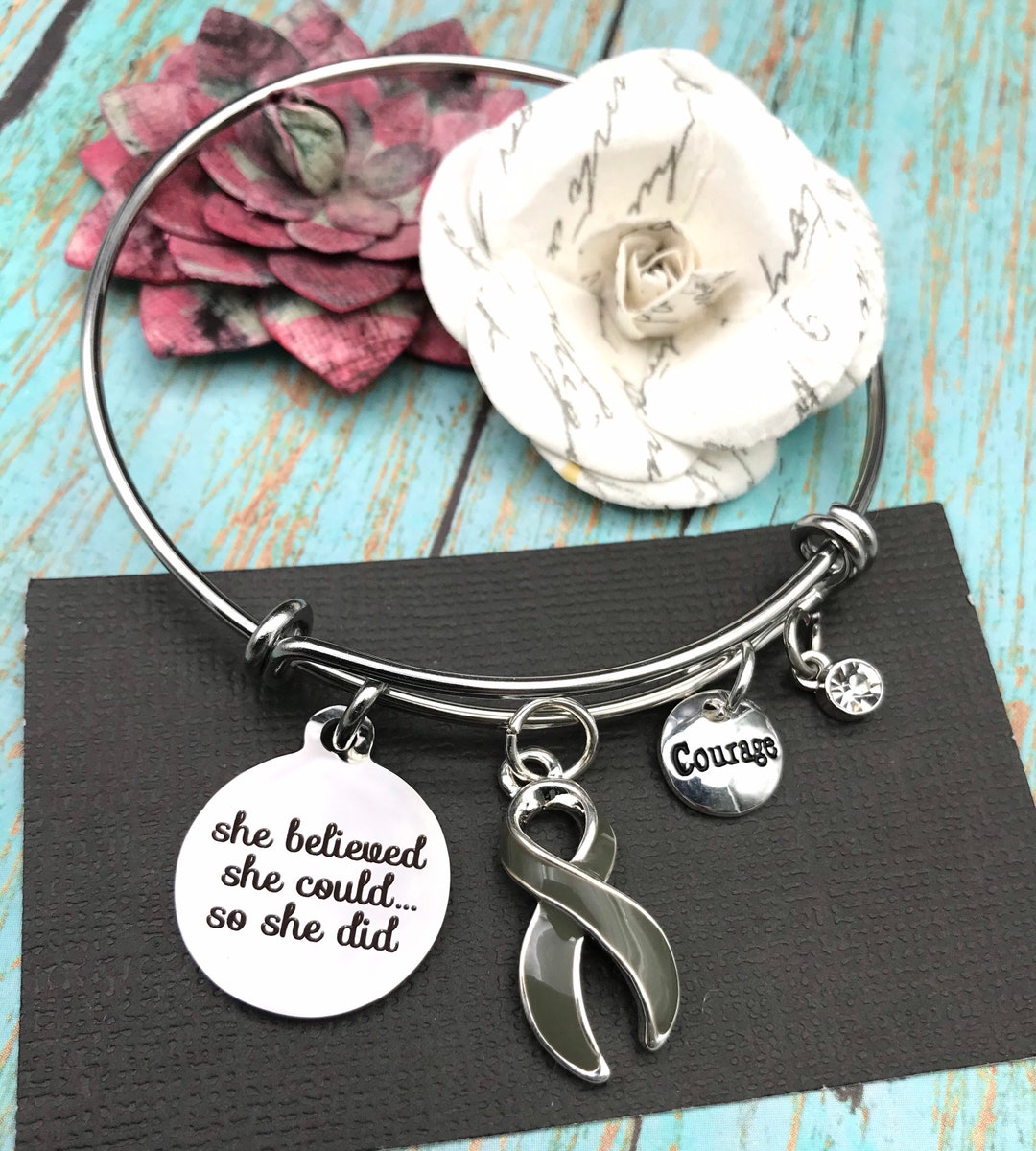 Gray Grey Ribbon Charm Bracelet - Aphasia, Brain Cancer Survivor, Brain ...