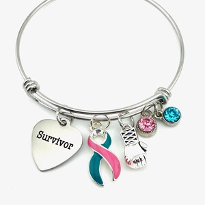 Previvor Survivor Charm Bracelet - Pink and Teal Ribbon - Previvor ...