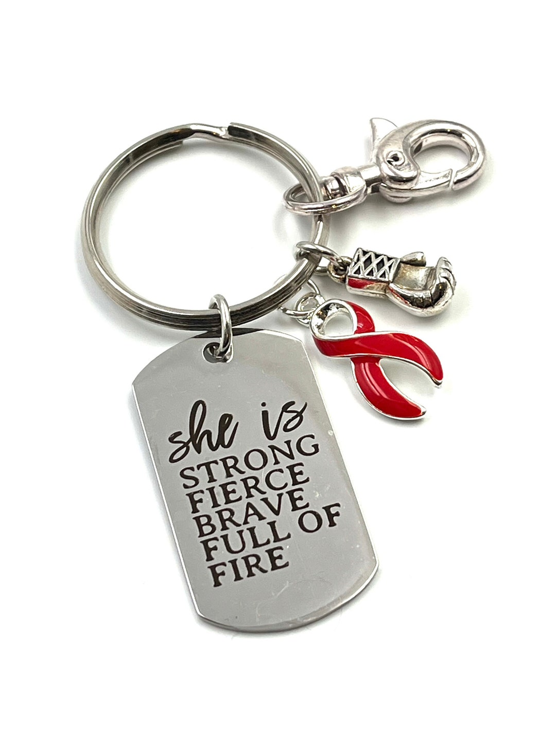 Red Ribbon Keychain / Encouragement Gift / HIV Aids Awareness / Heart ...