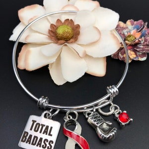Red and White Ribbon Total Badass Charm Bracelet Aplastic Anemia, DVT ...