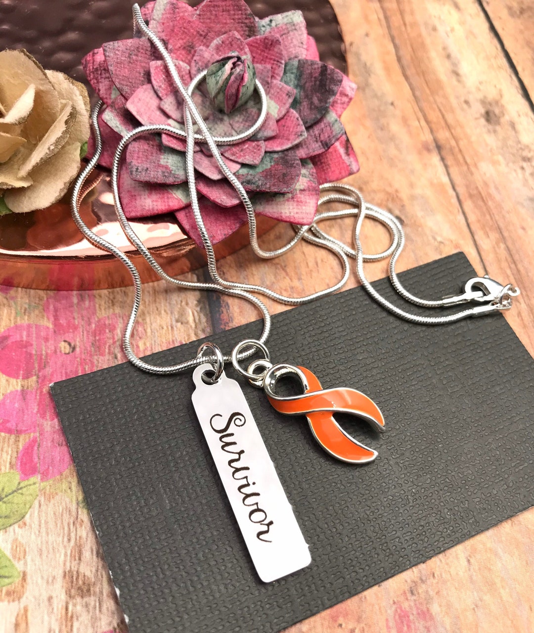 Leukemia Awareness Necklace Orange Ribbon Charm Multiple - Etsy
