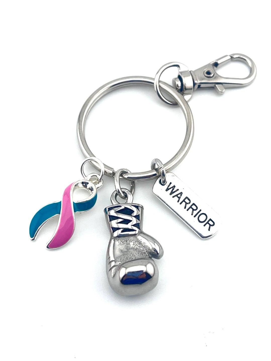 Previvor Boxing Glove Keychain -pink and Teal Ribbon - Cancer Warrior ...