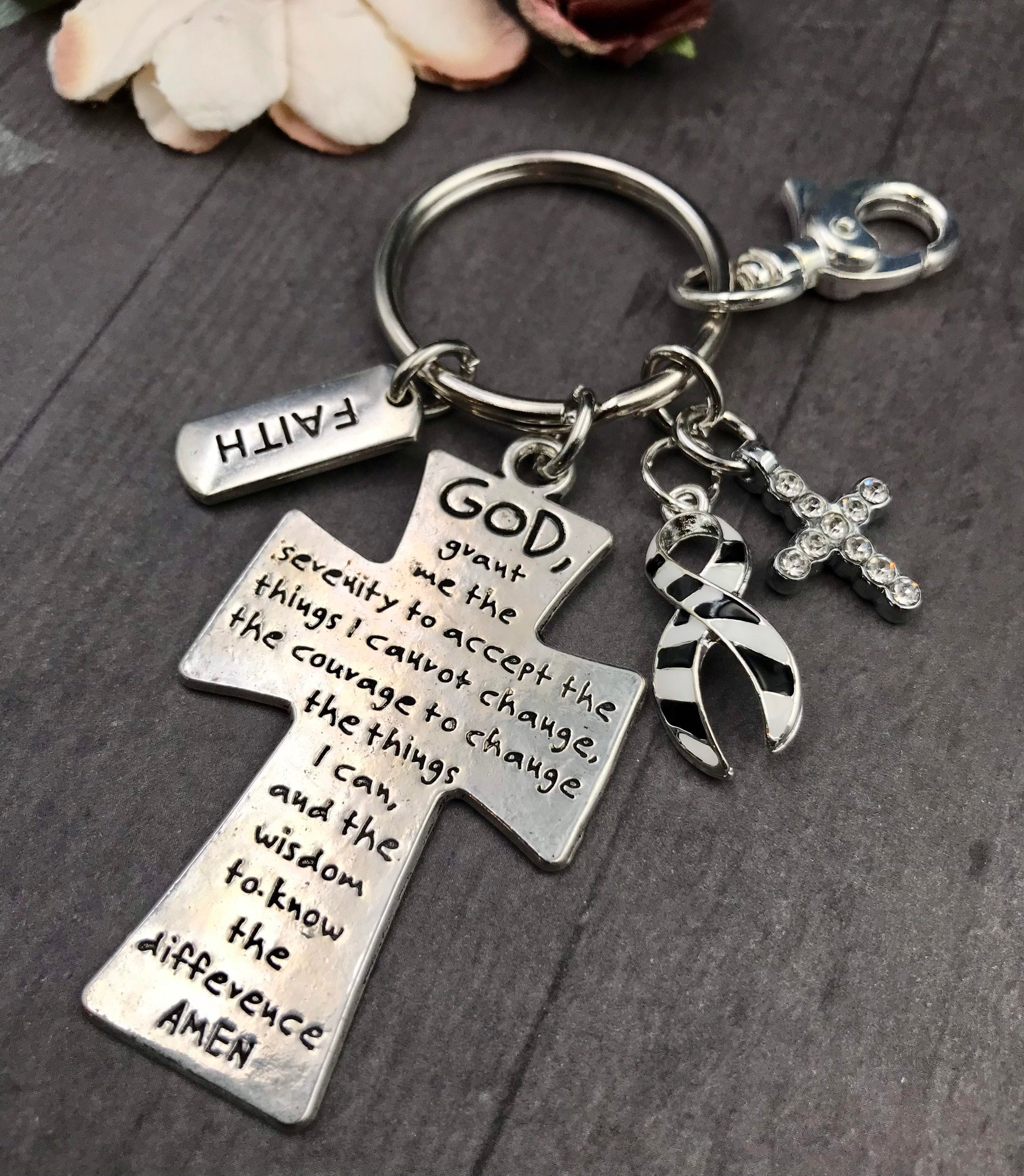 Serenity Prayer Keychain / Zebra Ribbon Charm / Invisible Rare - Etsy ...
