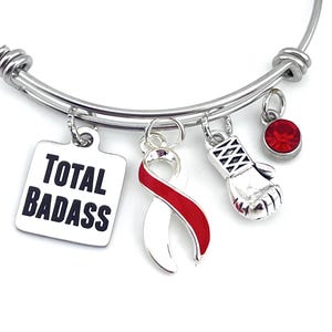 Red and White Ribbon Total Badass Charm Bracelet - Aplastic Anemia, DVT ...