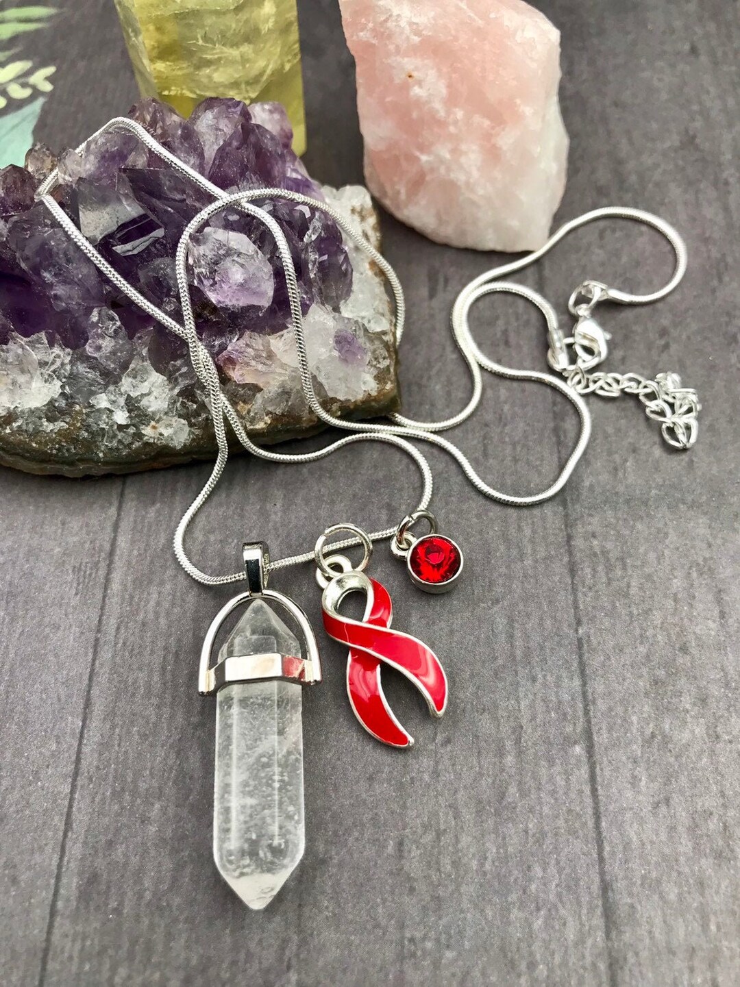 Red Ribbon Necklace - Health Energy Crystal - Heart Attack Disease ...