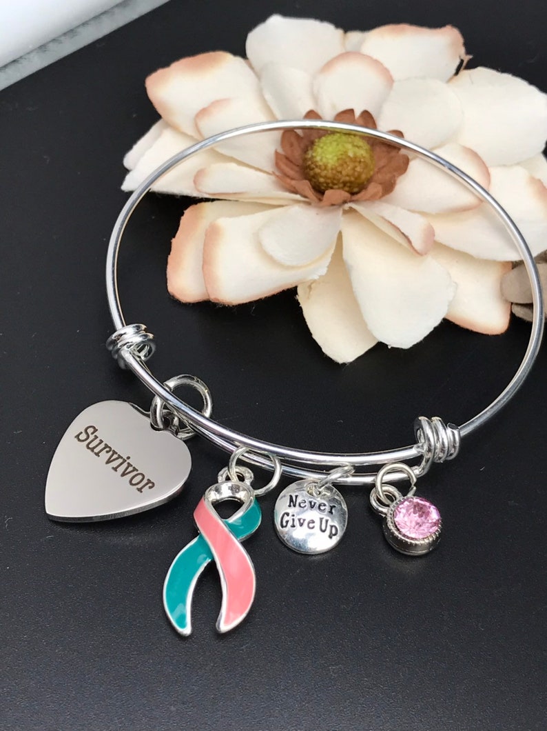 Previvor Survivor Charm Bracelet Pink and Teal Ribbon - Etsy