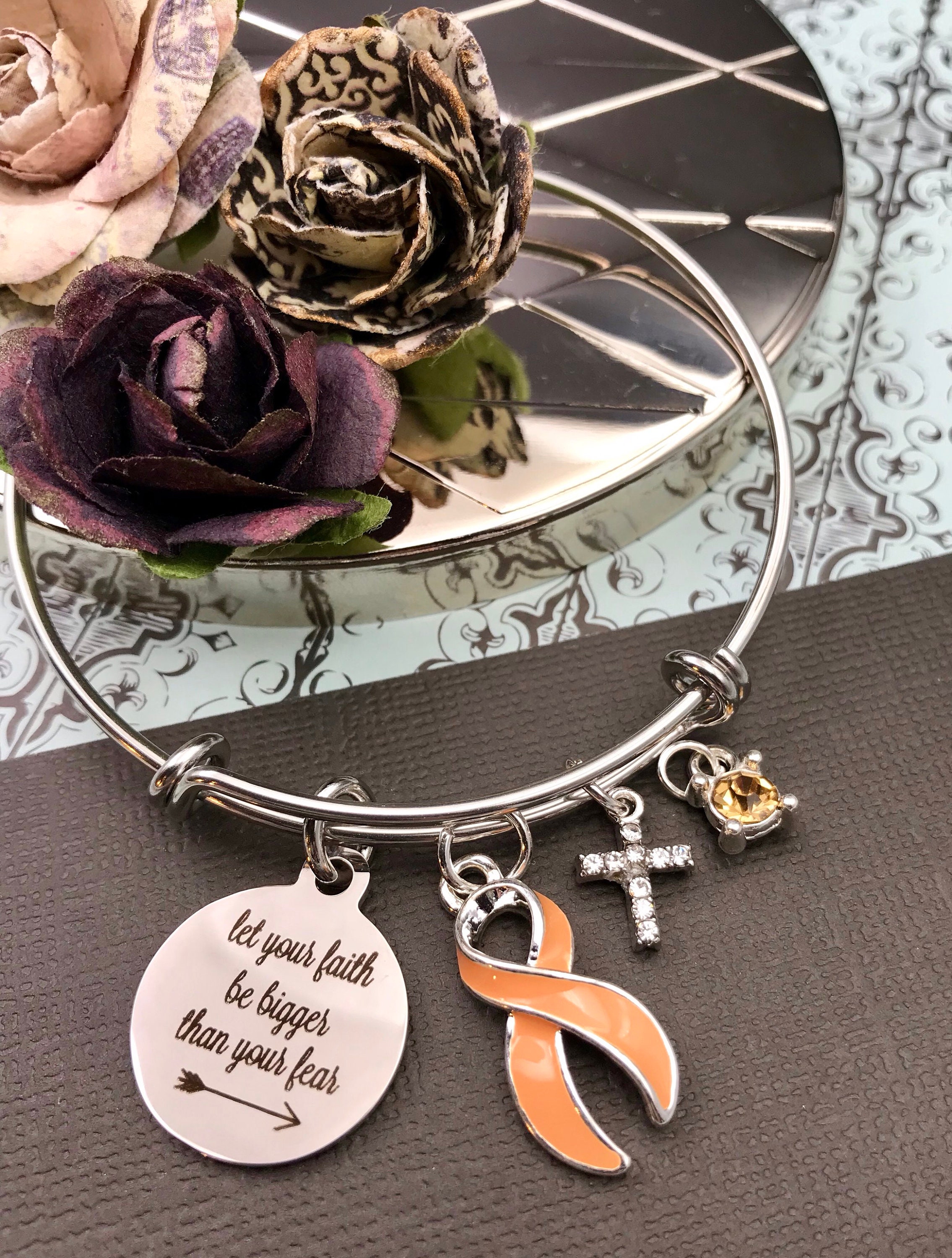 Peach Ribbon Charm Bracelet Endometrial Cancer Survivor | Etsy