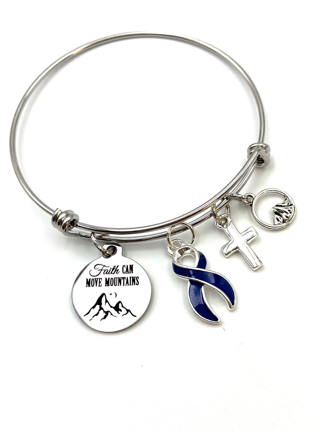 Colon Cancer Bracelet / Dark Navy Blue Ribbon / Faith Can Move ...