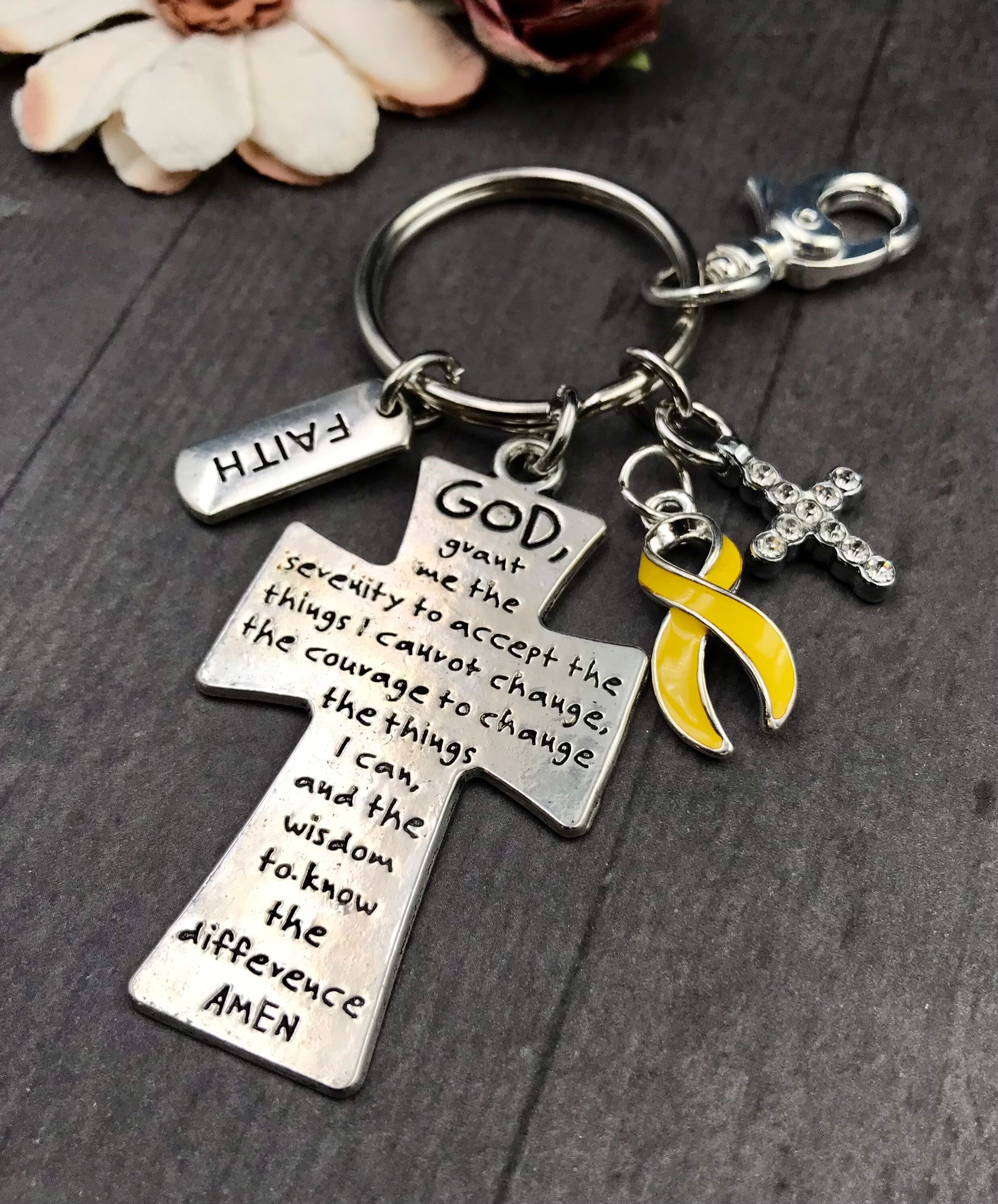 Pick Your Ribbon / Serenity Prayer Keychain / Cancer Chronic Illness ...
