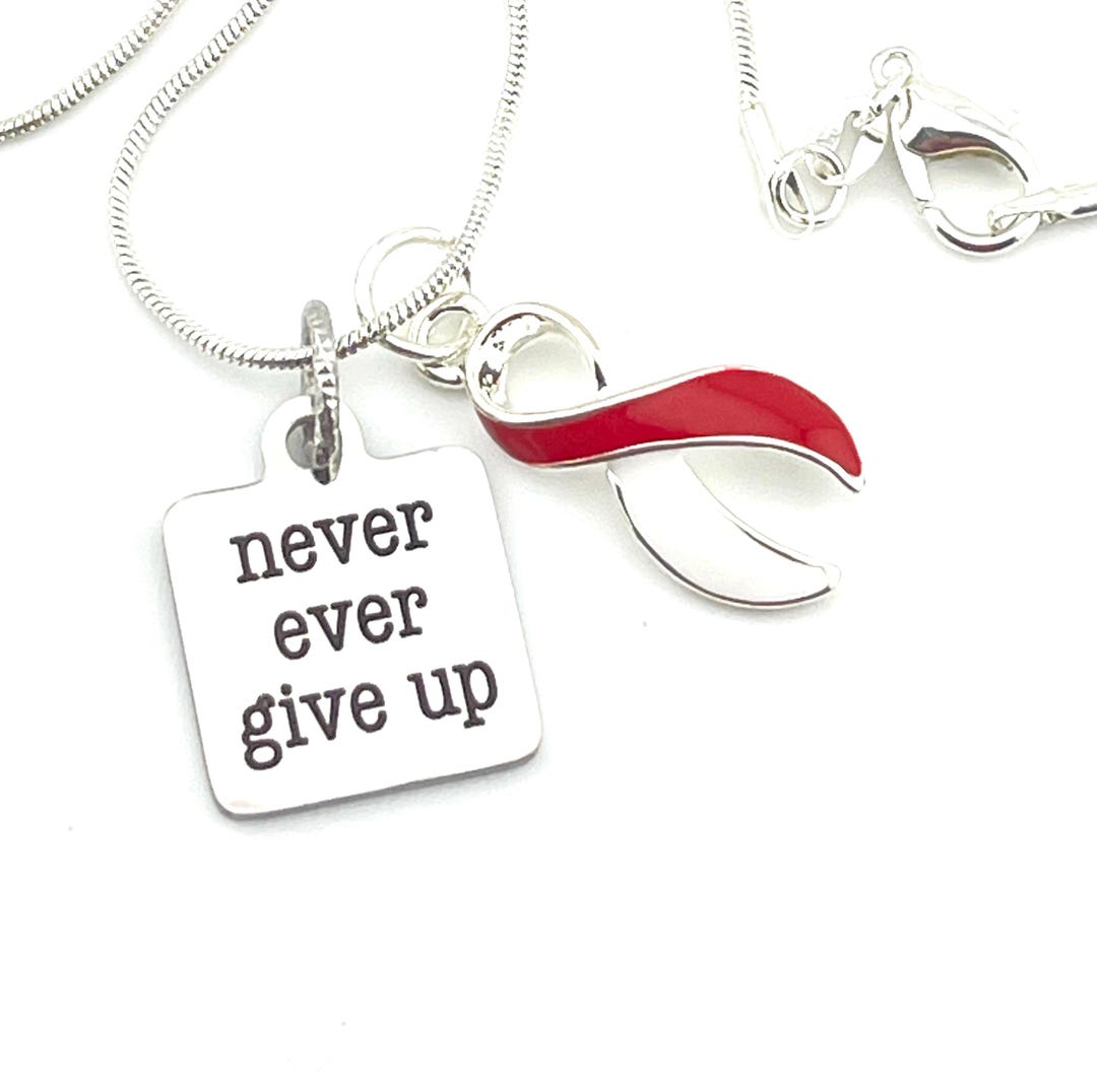 Red and White Ribbon Never Give up Necklace - Aplastic Anemia, DVT ...