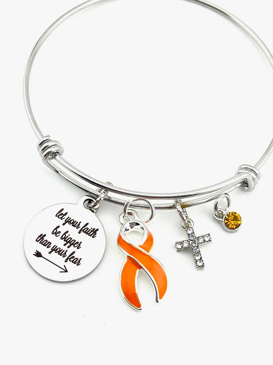 Orange Ribbon Charm Bracelet - Leukemia Awareness, Kidney Cancer ...