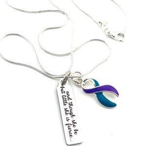 Teal and Purple Ribbon Necklace - She is Fierce / Suicide Prevention ...