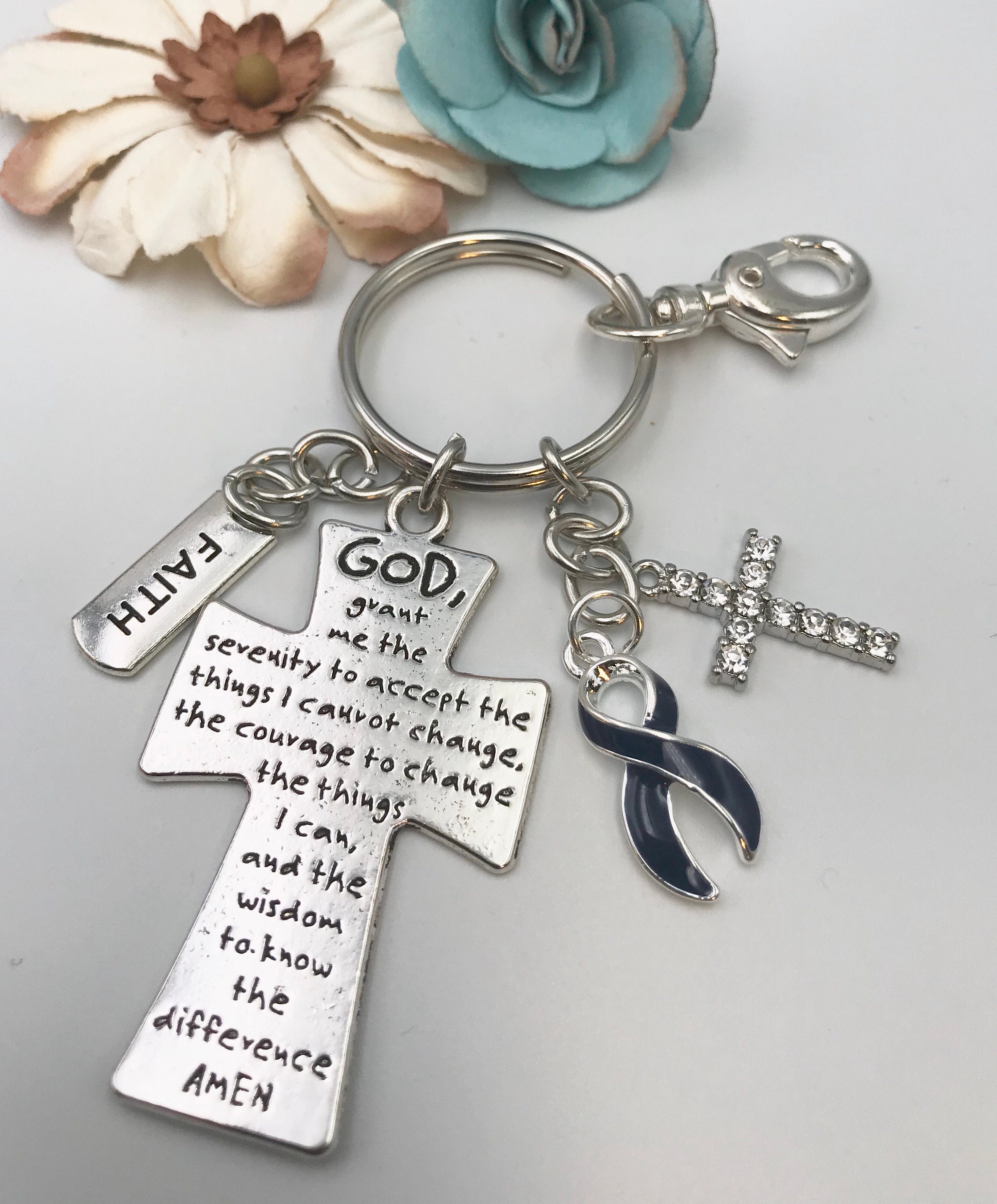 Navy Blue Ribbon Serenity Prayer Keychain / Colon Colorectal | Etsy