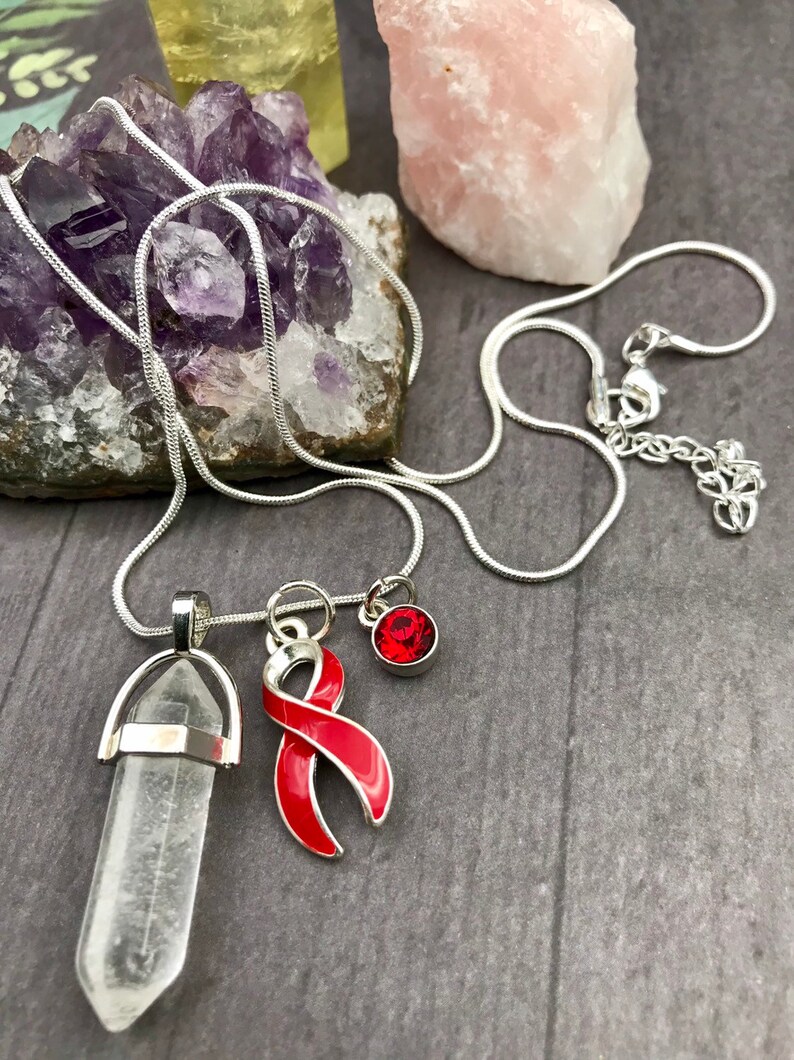 Red Ribbon Necklace Health Energy Crystal Heart Attack - Etsy