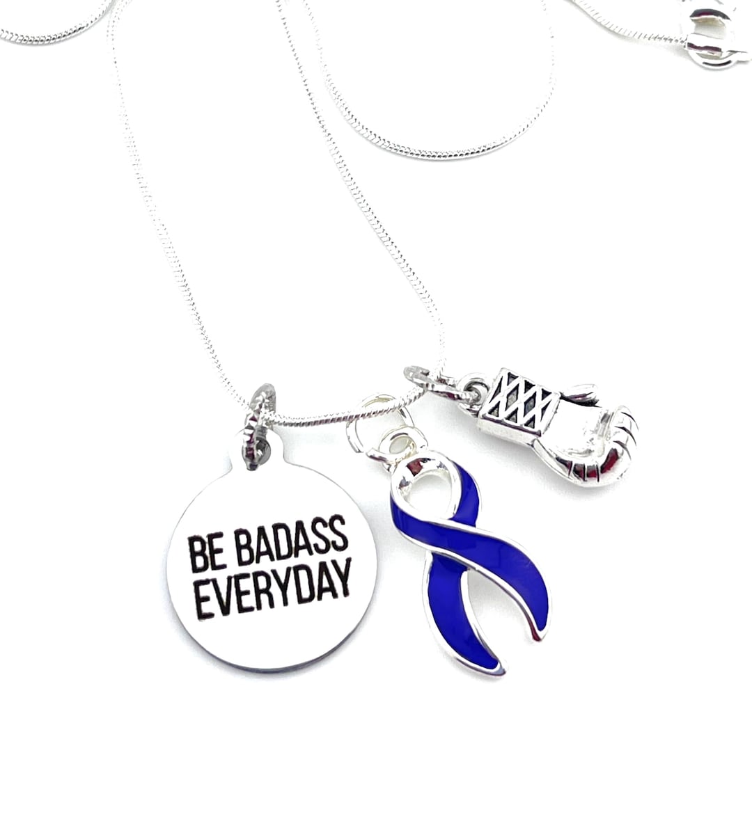 Navy Blue Ribbon Necklace - Colon Cancer, Colorectal, Coltitis Warrior ...