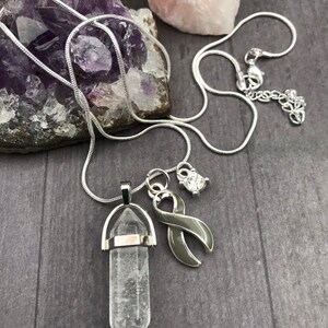 Gray Grey Ribbon Healing Quartz Crystal Necklace - Aphasia, Asthma ...