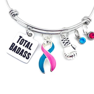 Previvor Total Badass Charm Bracelet - Pink and Teal Ribbon - BRCA ...