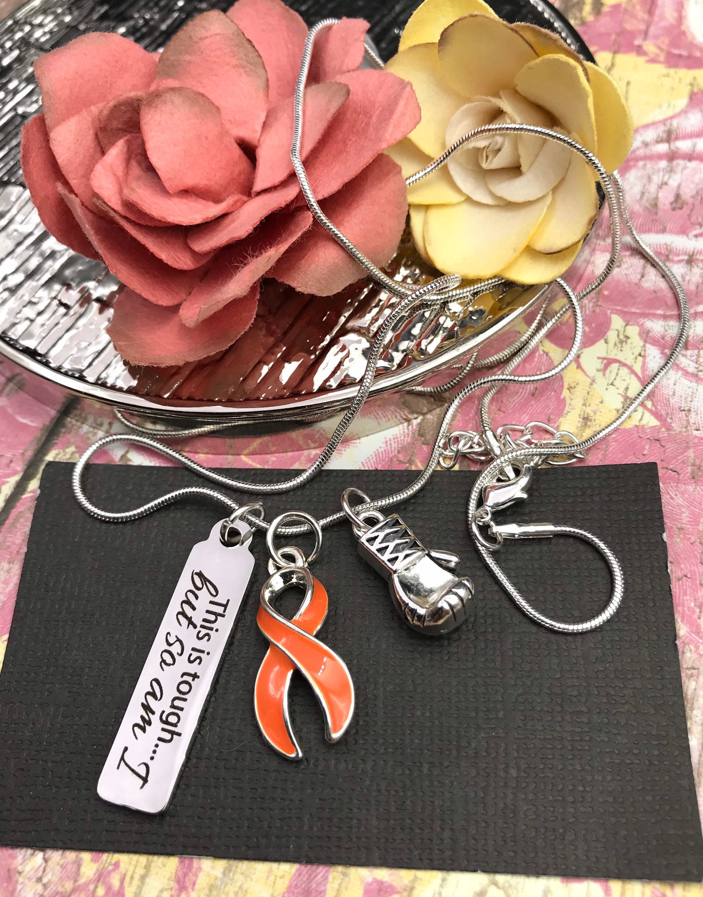 Orange Ribbon Boxing Glove Necklace Leukemia Kidney Cancer - Etsy UK