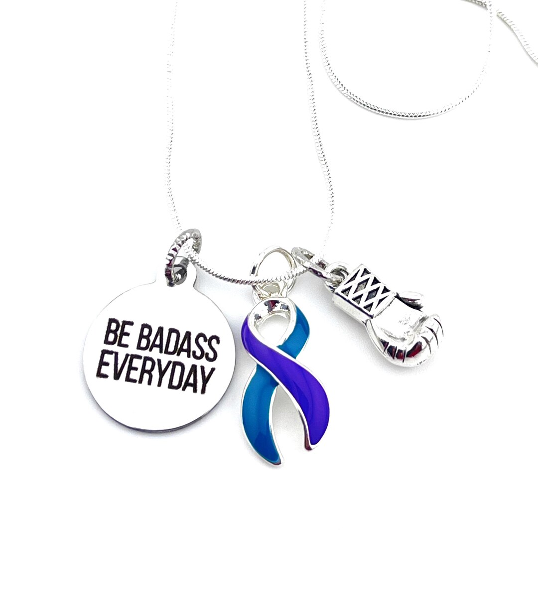 Teal and Purple Ribbon Charm Awareness Encouragament Necklace - Be ...