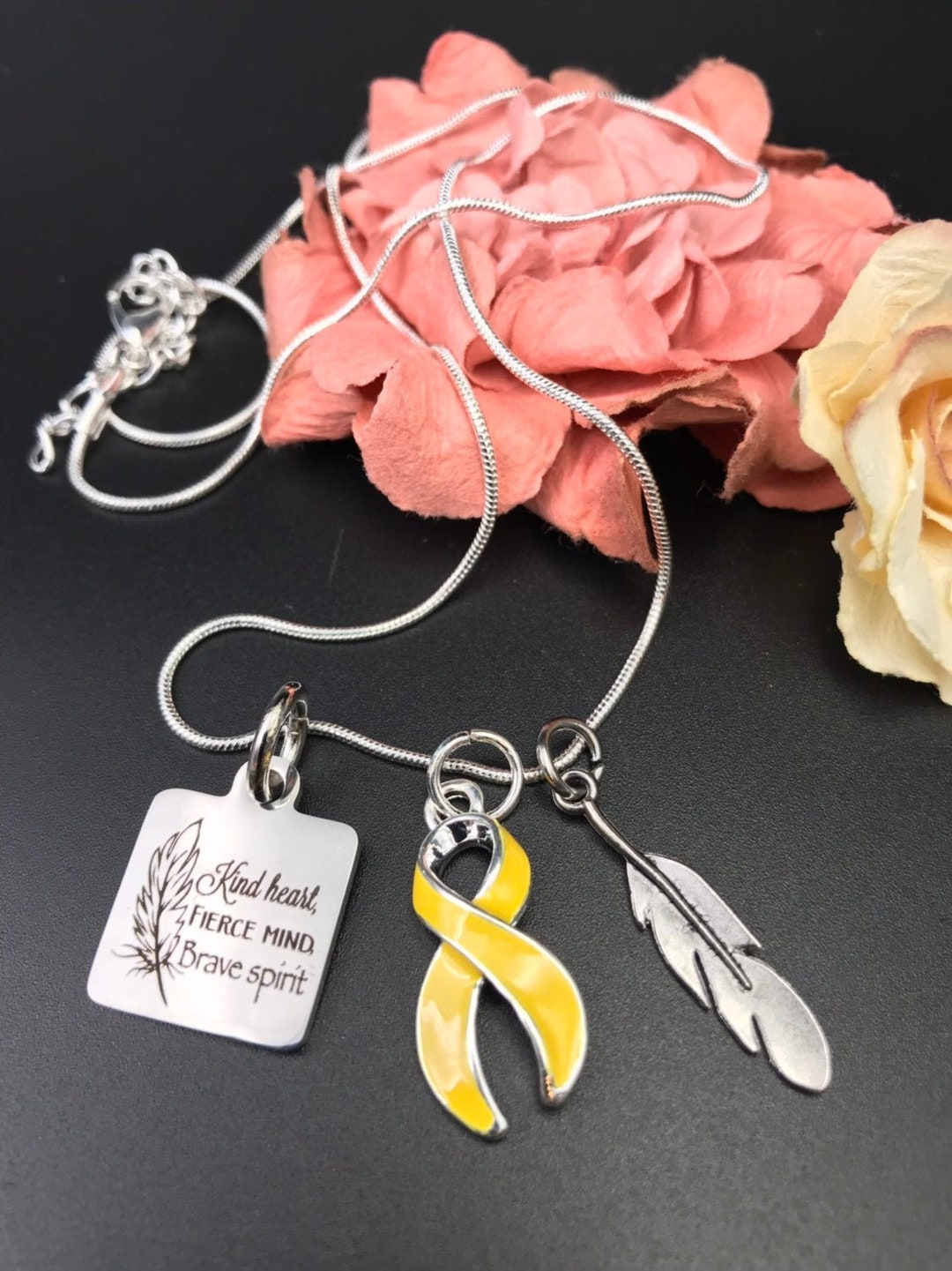 Yellow Ribbon Necklace Endo Warrior Osteosarcoma Spina - Etsy