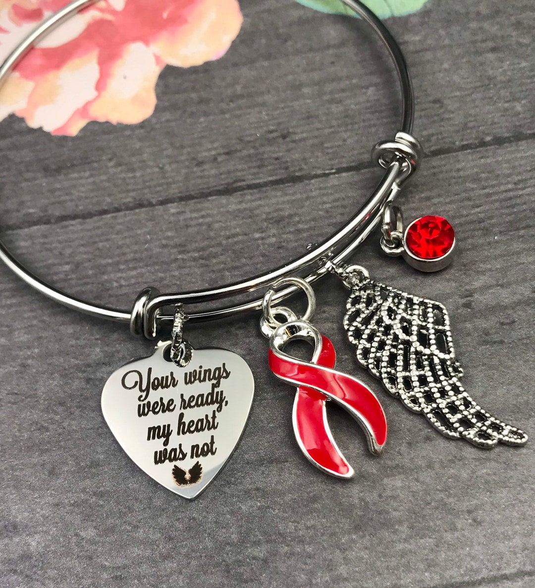 Red Ribbon Sympathy Bracelet Aids HIV Awareness, Aplastic Anemia, Heart ...