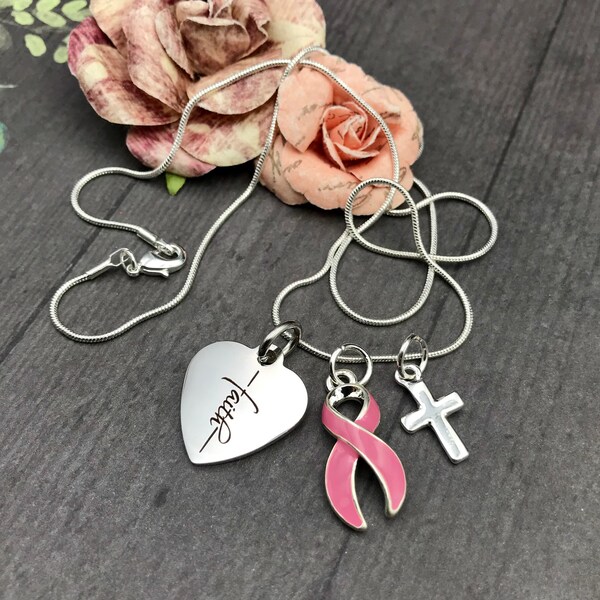Breast Cancer Cross Necklace - Etsy