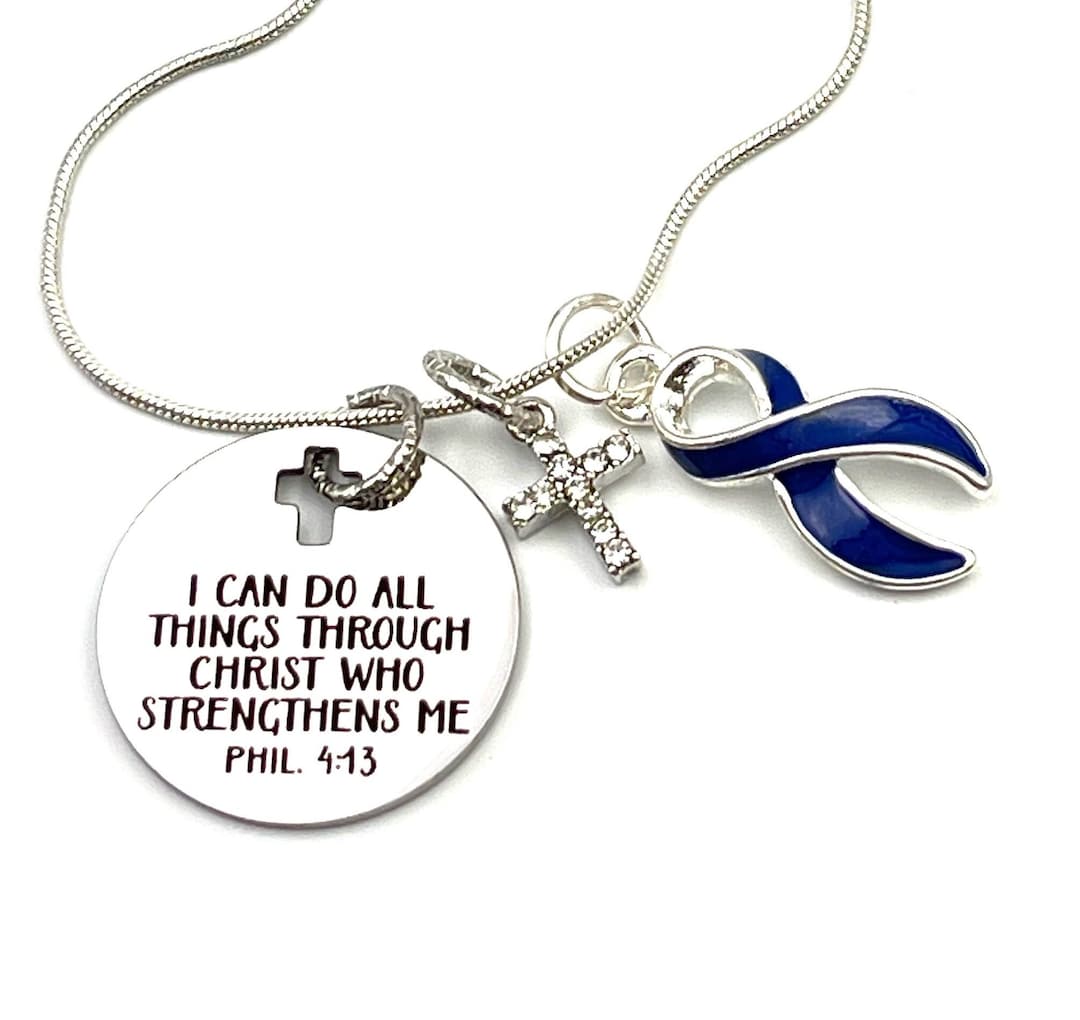 Navy Blue Ribbon Necklace - Colon Cancer, Colorectal, Coltitis Warrior ...