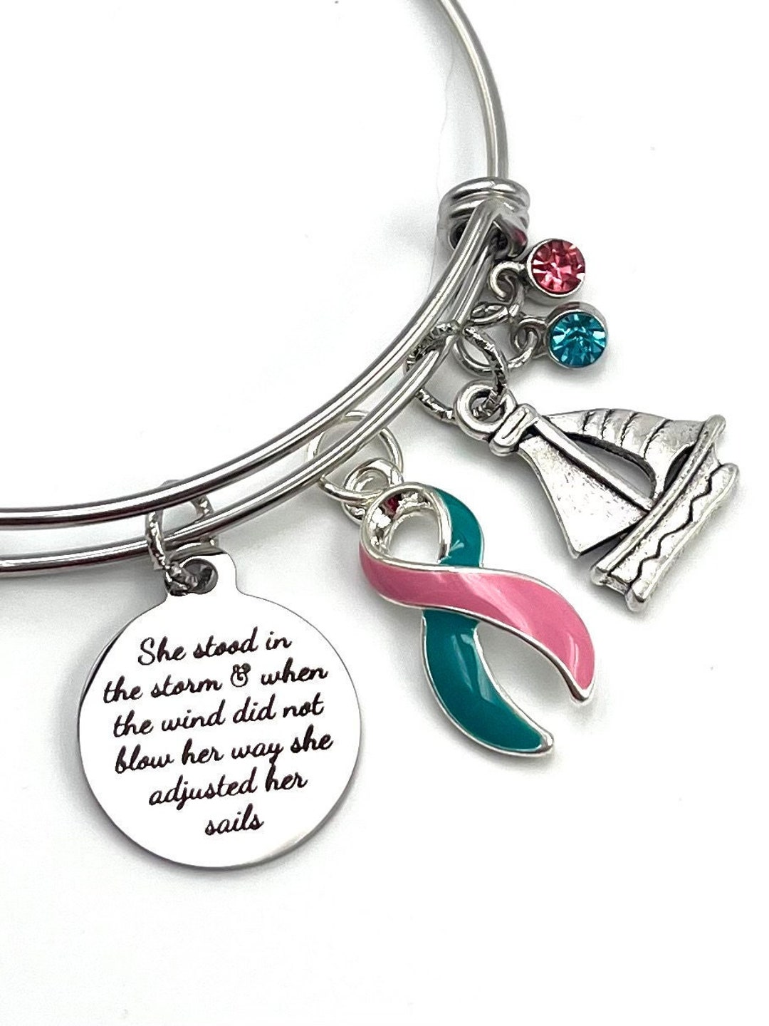 BRCA Awareness Bracelet / Previvor Gift Pink and Teal Ribbon ...