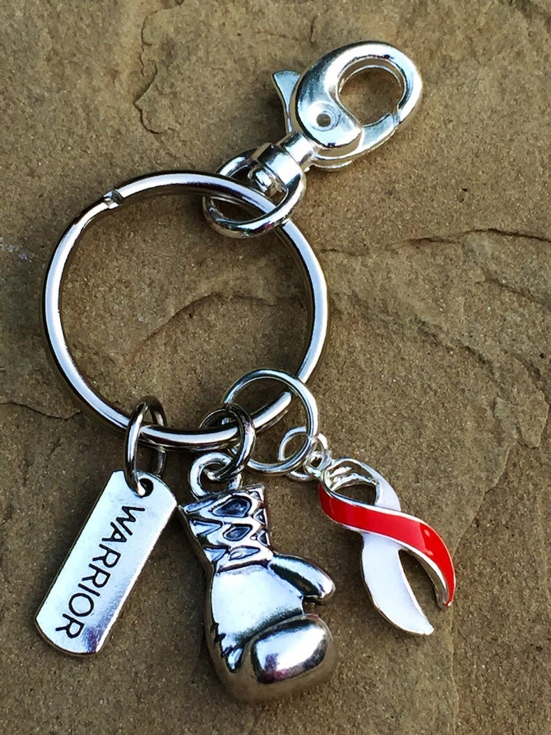 Boxing Glove Keychain Warrior / Red and White Ribbon | Etsy