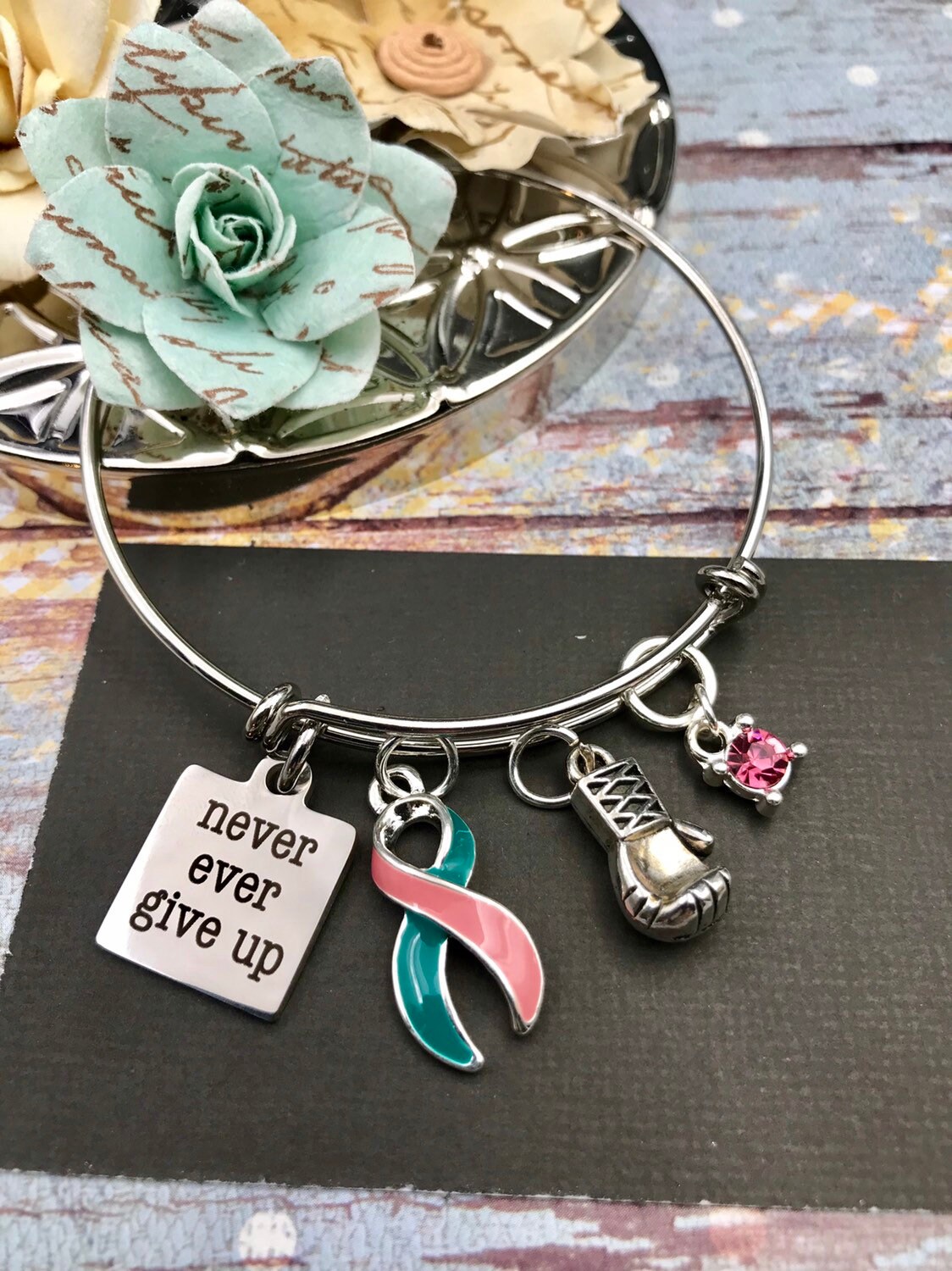 Pink and teal Ribbon Charm Bracelet / Previvor BRCA Positive | Etsy