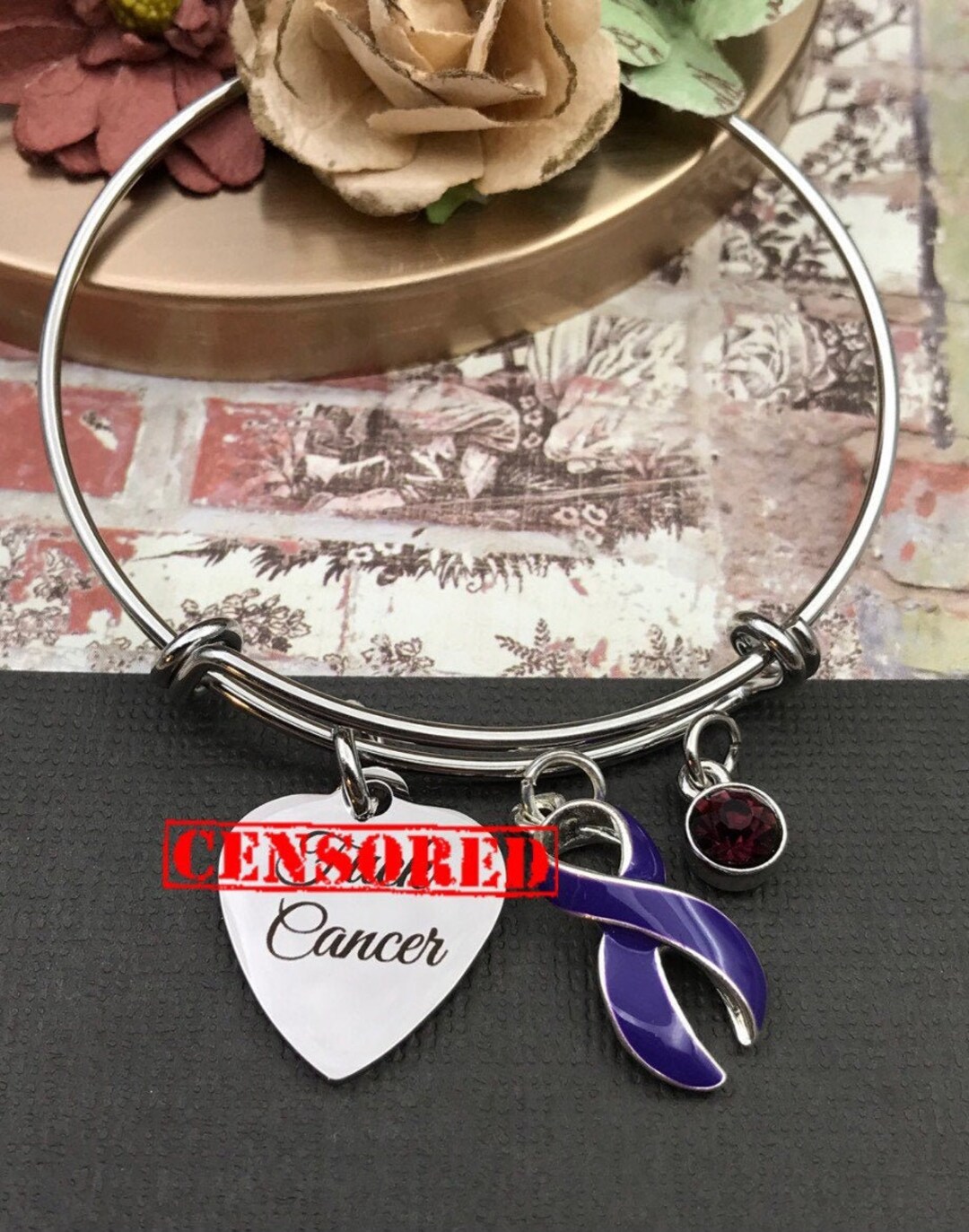 Fu** Cancer Survivor Charm Bracelet - Violet Purple Ribbon Charm ...