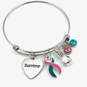 Previvor Survivor Charm Bracelet - Pink and Teal Ribbon - Previvor ...