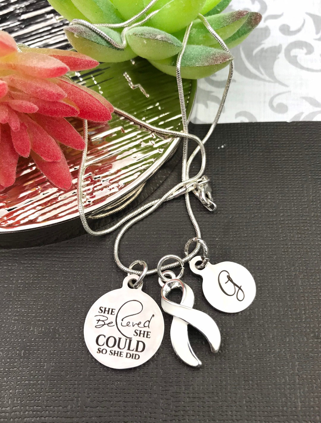 Postpartum Depression, Lung Cancer, Scoliosis Awareness Necklace White ...