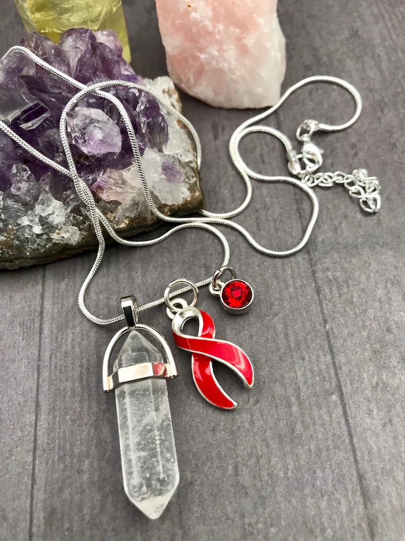 Red Ribbon Necklace Health Energy Crystal Heart Attack - Etsy