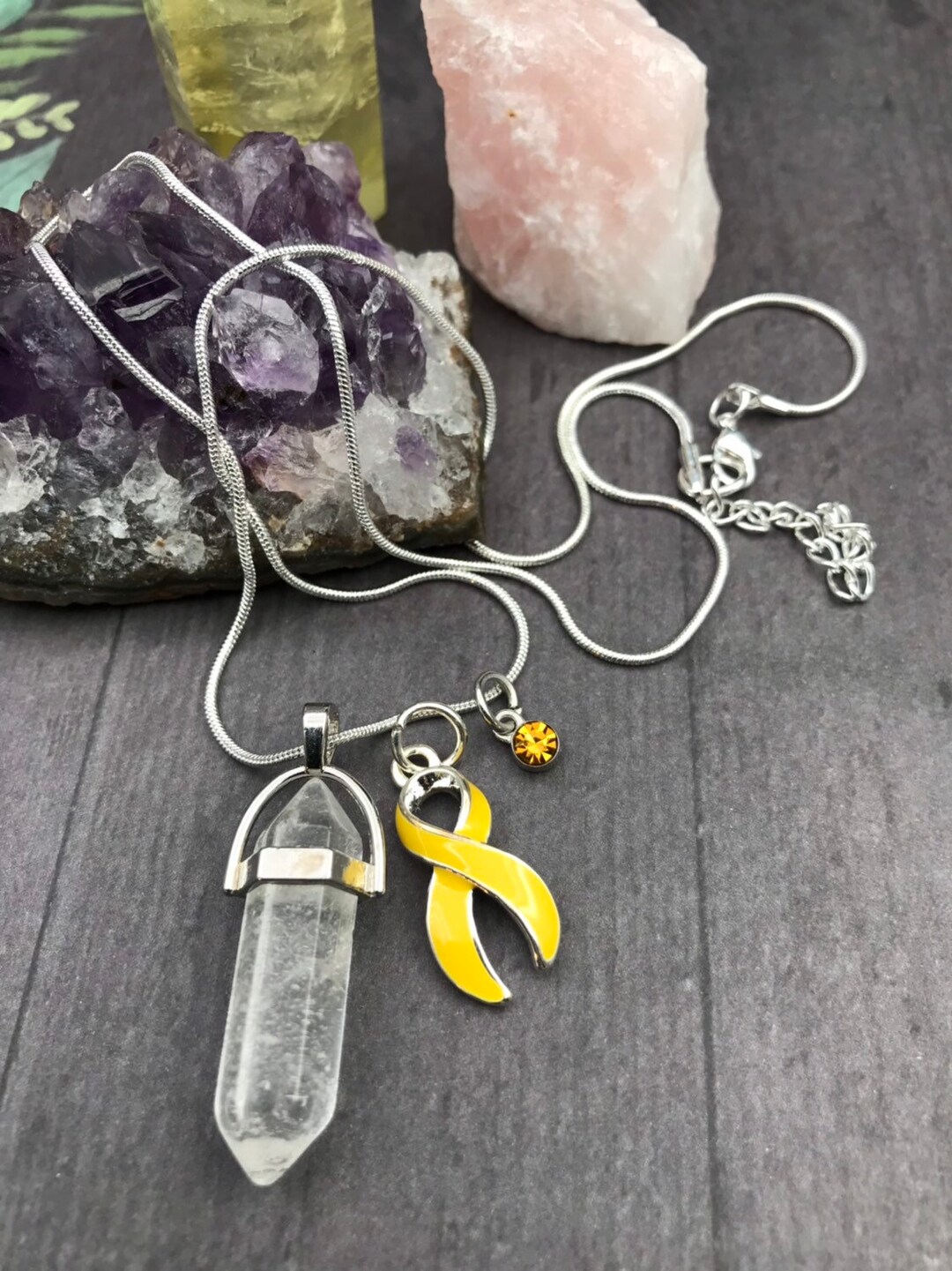 Yellow Ribbon Healing Quartz Crystal Necklace - Bladder Cancer ...