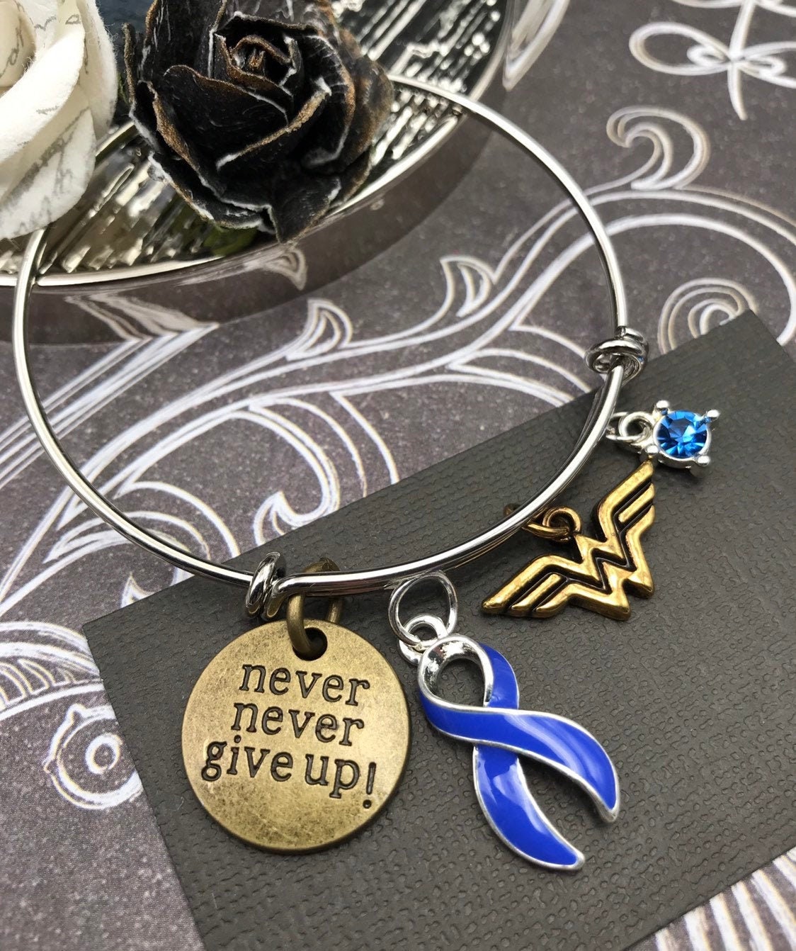 Periwinkle Ribbon Hero Charm Bracelet Esophageal Stomach | Etsy